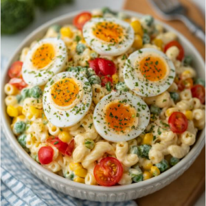 Salade de Macaroni Crémeuse aux Œufs, Légumes Croquants et Sauce aux ...