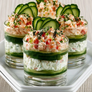 Verrines Concombre, Crabe et Fromage Frais : Une Entrée Chic, Fraîche ...